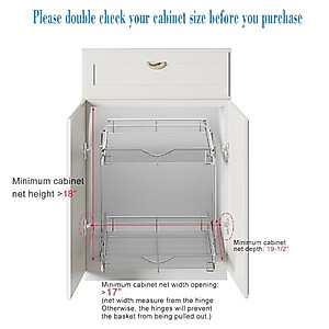 DINDON 2 Tier Pull Out Cabinet Organizer (17" W x 18" D) Heavy-Duty Metal Sliding Drawer Shelf, Two Tier Pull Out Shelves for Kitchen Cabinets, Pantry, Bathroom, Chrome Finish