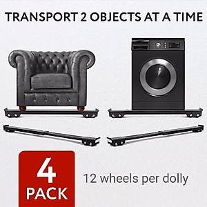 IMPRESA - XL Appliance Dolly w/ 18.5-28.75 In Extendable Slider - 770lb Capacity Appliance Rollers w/Adjustable Base for Washer and Dryer - Wheels for Kitchen Appliances & Heavy Furniture (4 Pack)