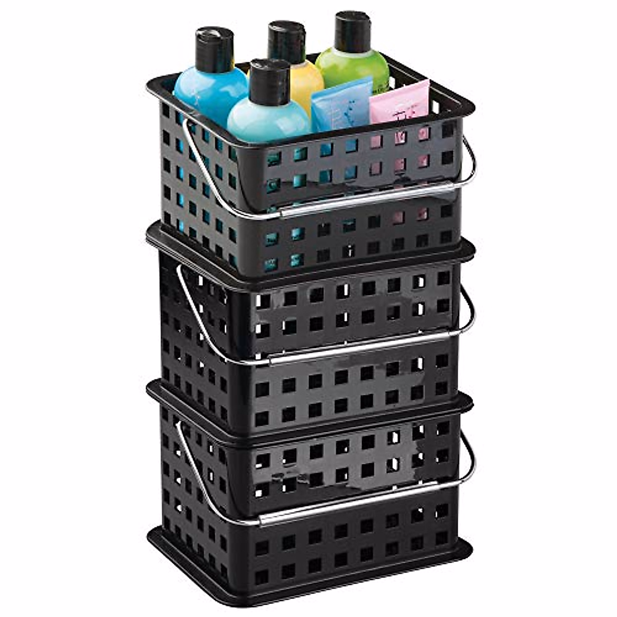 iDesign Spa Plastic Storage Shower Basket with Handle for Bathroom, Health, Cosmetics, Hair Supplies and Beauty Products - 5.3" x 8.8" x 6.9" - Black