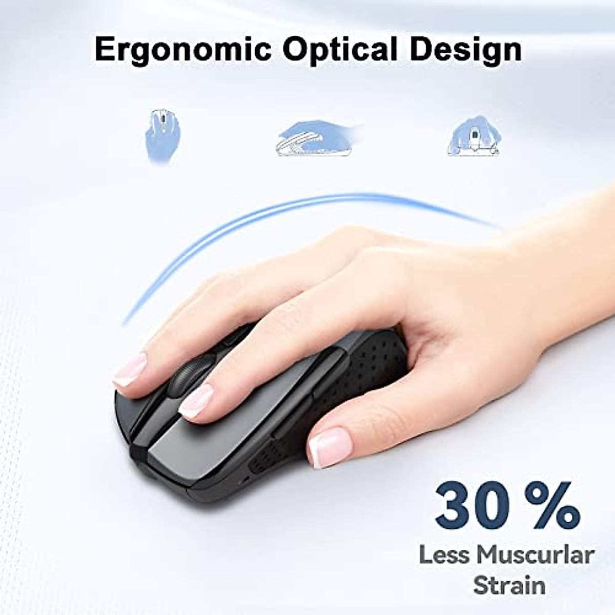 TECKNET Wireless Mouse, 2.4G Ergonomic Optical Mouse with USB Nano Receiver for Laptop, PC, Computer, Chromebook, Notebook, 6 Buttons, 24 Months Battery Life, 2600 DPI, 5 Adjustment Levels