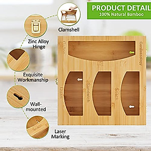 Honadar Bamboo Ziplock Bag Organizer for Drawer, Bag Storage Organizer Compatible with Gallon, Quart, Sandwich and Snack Variety Size Bag for Kitchen Drawer Organizer (1 Box 4 Slots)