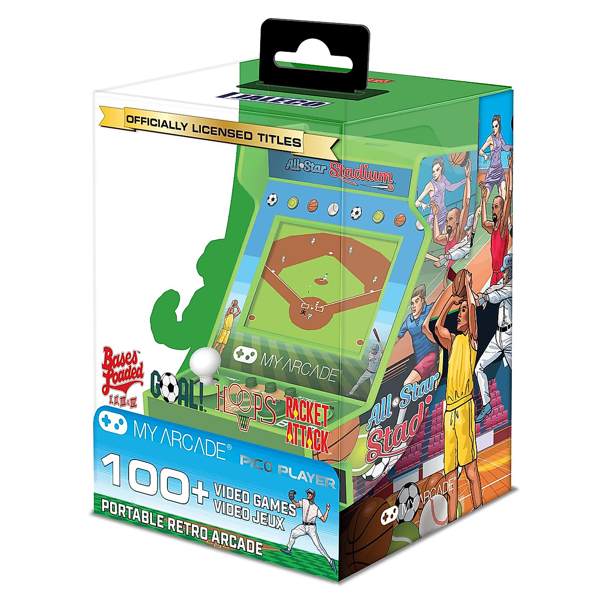 My Arcade All Star Stadium Pico Player- Fully Playable Portable Tiny Arcade Machine with 107 Retro Games, Toys for Kids, 2" Screen, Green, Small (DGUNL-4120)