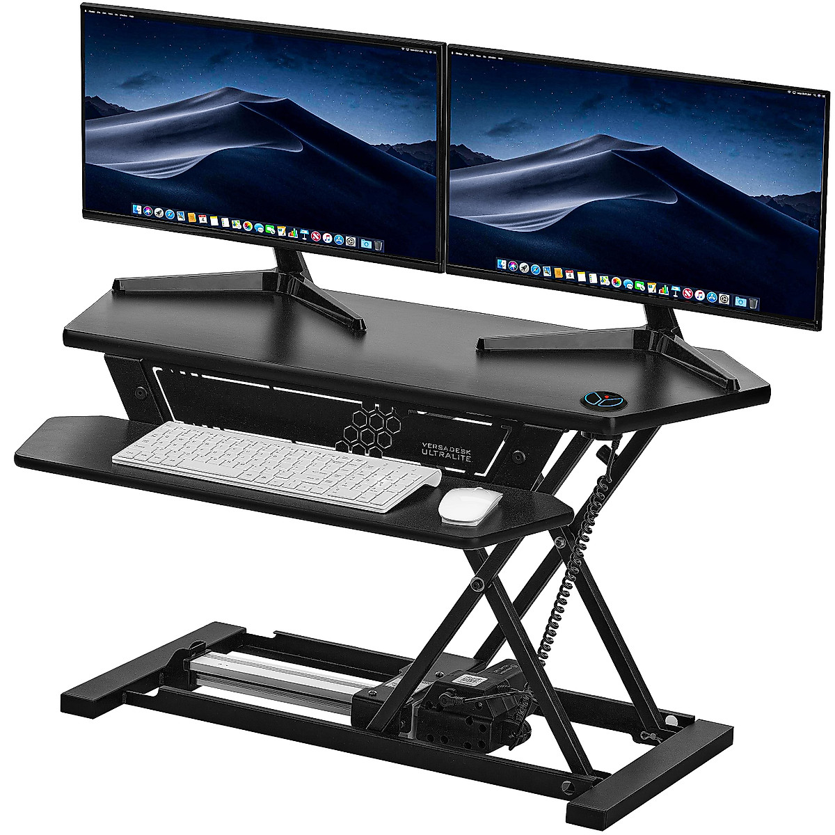 VERSADESK UltraLite Standing Desk Converter, Electric Height-Adjustable Desk Riser, Sit to Stand Desktop with Keyboard and USB Port, 36 x 24 Inches, Black