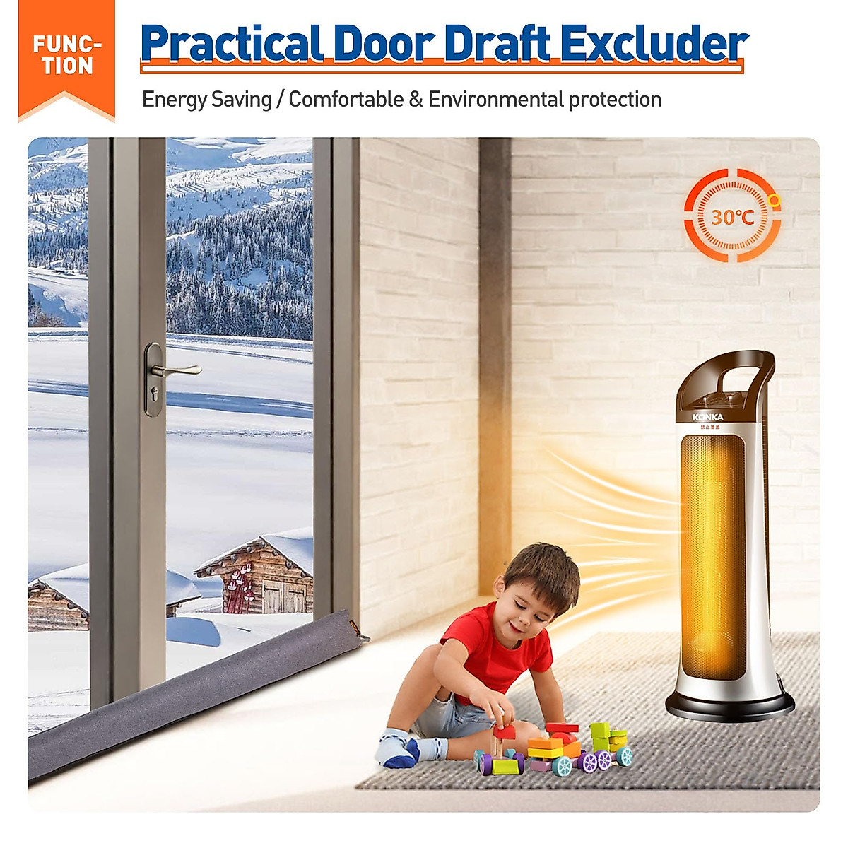 MAGZO Door Draft Stopper 36 Inches Length x 4 Inches Width, Weighted Under Door Noise Blocker, Gray