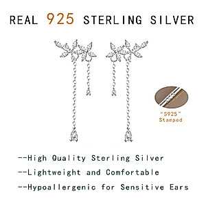 Reffeer 925 Sterling Silver Leaves Wrap Earrings Crawler for Women Dainty Flowers Threader Tassel Chain Jackets Earrings (A-Silver)