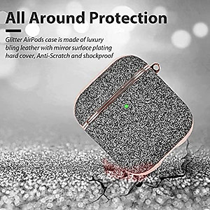 Aiiko Glitter Case for AirPods, Airpod Case Cover for Apple Airpods 2nd 1st Charging Case Bling Protective Air Pods Case with Keychain for Woman Girl Sparkly Air Podswireless Case Front LED Visible