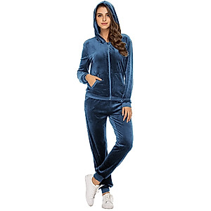 HOTOUCH Women's Sweatsuit Set Velour Hoodie Pocket Tracksuits jogging suits