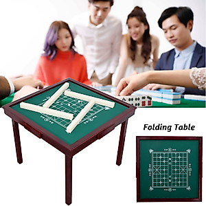 MJTABLE Wooden Mahjong Table, 35" Folding Square Card Tables, Wear-Resistant Nylon Desktop, Board Game Domino Table, Poker Cards, Mahjong, Board Games