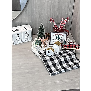 Christmas Decor - 14Pcs Christmas Decorations Indoor for Tiered Tray - Farmhouse Rustic Home Buffalo Plaid Kitchen Decor - Wooden Signs for Bathroom Table Bedroom (Not Included Tray) - White
