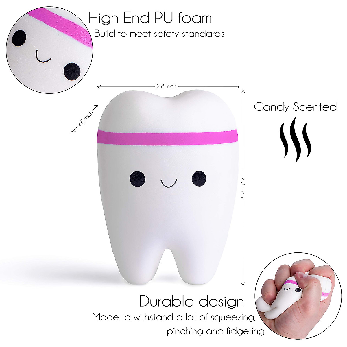 Nutty Toys Super Slow Rising Jumbo Squishy Tooth - Soft & Scented Stress Relief Present, Top Valentine's Day & Easter Gift Idea for Kids, Teens, Boys, Girls, Adults, Best Dental & Dentist Gifts 2025