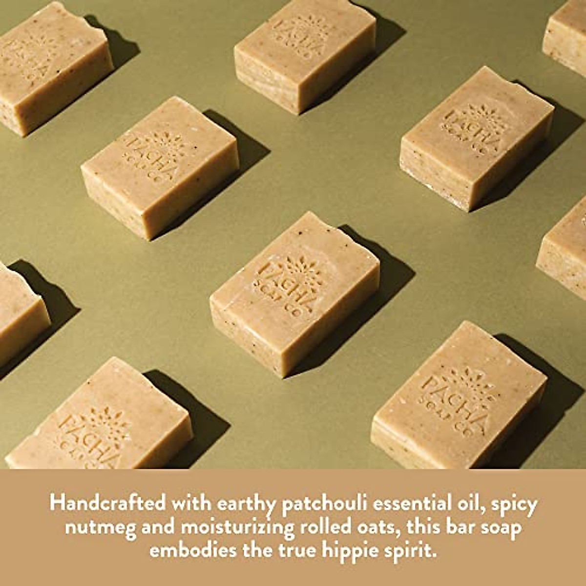 Pacha Dirty Hippie Bar Soap 5 Pack | Premium, Handcrafted Soap with Rolled Oats and Nutmeg | Use as a Natural Face Wash, Hand Soap, Body Wash | Moisturizing Soap with Patchouli Essential Oils | 4 oz