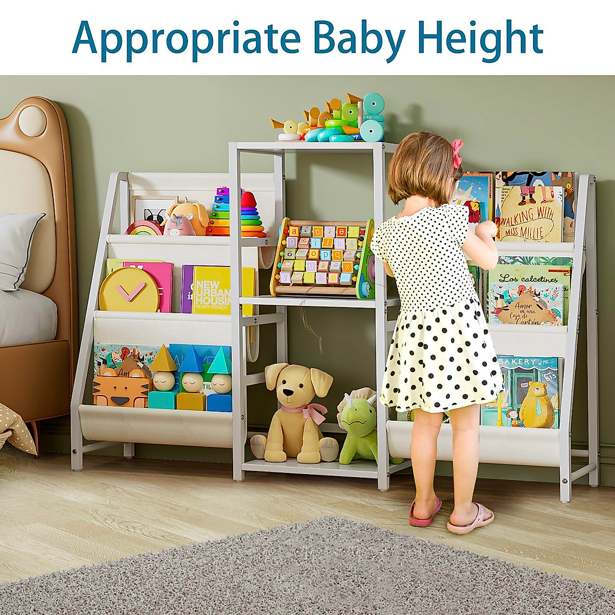 Jnancun Kids Bookshelf and Toy Storage, 6-Tier Book Shelf for Kids Rooms,Playroom,Bedroom,Living Room,Nursery,Baby Bookshelf (White)