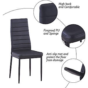 NIERN Black Dining Chairs Set of 4, Modern High Back Soft Padded Dining Room Chair Kitchen Chair for Dining Room, Kitchen (4, Black)