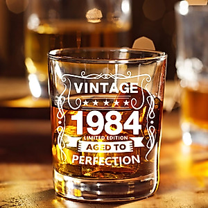 Old Fashioned Glasses-1984-Vintage 1984 old time information 10.25oz Whiskey Rocks Glasses -40th Birthday Aged to Perfection - 40 years old gifts Bourbon Scotch Lowball Old Fashioned-1PCS