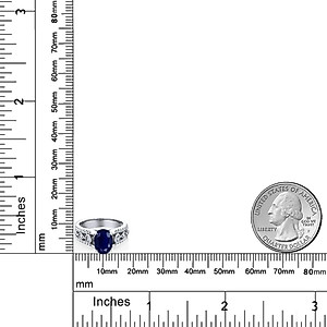 Gem Stone King 925 Sterling Silver Blue Sapphire Engagement Ring For Women (2.35 Cttw, Oval 8X6MM, Gemstone Birthstone, Available In Size 5,6,7,8,9)