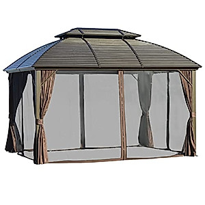 ADUH 10x12 Hardtop Gazebo with Aluminum Frame, Metal Roof Gazebo Canopy with Curtains and Netting for Gardens, Patios
