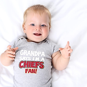 NanyCrafts Baby's My Grandpa Says I'm a Chiefs Fan Bodysuit 6 Months Grey