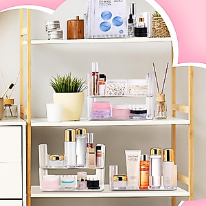 4-Tier Medicine Cabinet Shelves Organizer, Stackable Makeup Organizer Tray, Transparent Cosmetic Display Case with Lip Gloss Holders & Cotton Swab Pad Boxes, for Bathroom Cabinet Wall, Counter, Vanity