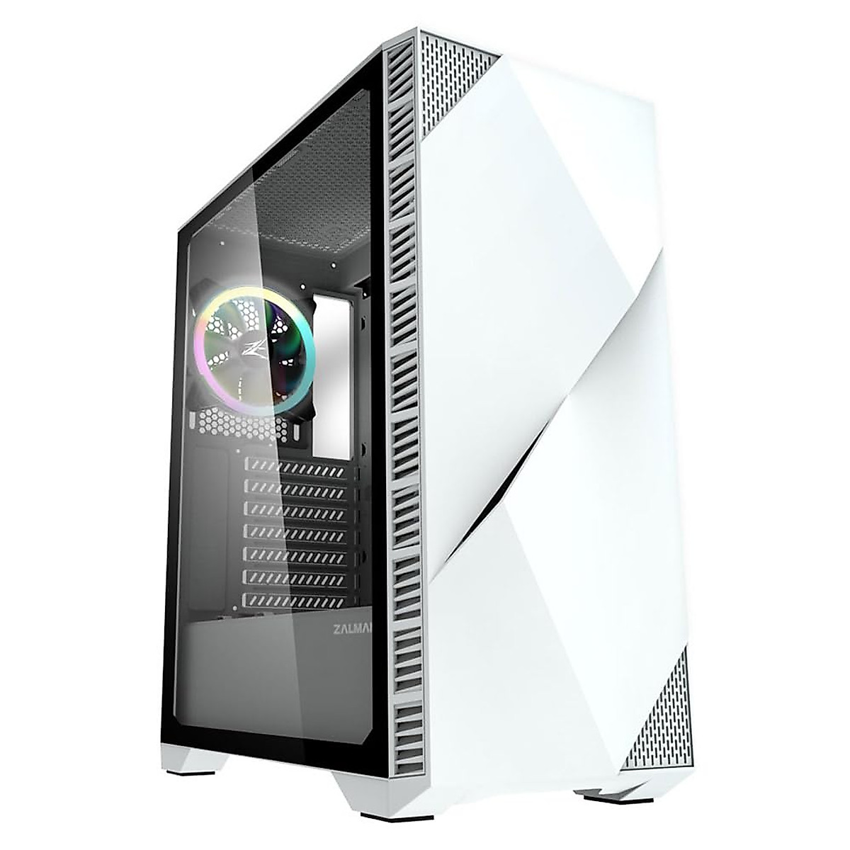 Zalman Z3 Iceberg ATX Mid Tower Gaming PC Case - 2 x 120mm ARGB Fans Preinstalled - Tempered Glass Side Panel - Support E-ATX, 2 x USB 3.0, White