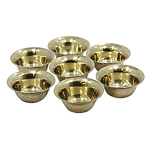 DharmaObjects Large Tibetan Buddhist 7 Water Offering Bowls Brass 3" Dia