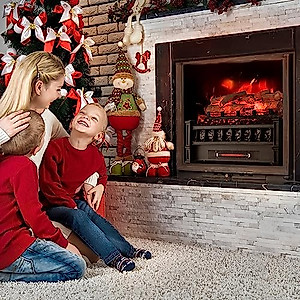 COSTWAY Eternal Flame Electric Fireplace Log, 20-inch Fireplace Insert Log Heater with Realistic Birchwood Ember Bed, Adjustable Temperature, 1500W Infrared Electric Fireplace for Home Decor, Black