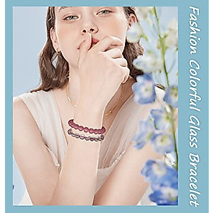 FINZOR 28Pcs 8mm Beaded Stretch Bracelet Handmade Round Glass Bracelet for Women Multicolor Elastic Beads Bracelet Shining Beads Wristband Jewelry Set