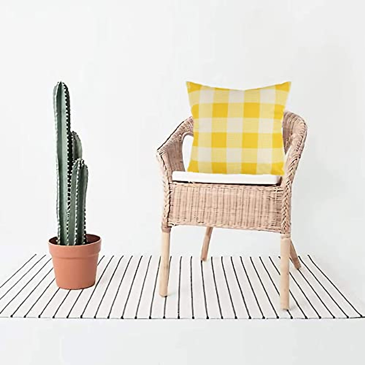 Famibay Decorative Outdoor Pillow Covers for Patio Furniture Set of 2 Buffalo Check Patio Throw Pillow Covers 18x18 Waterproof Outside Cushion Cases Cotton Pillow Covers for Porch Garden Bench(Yellow)