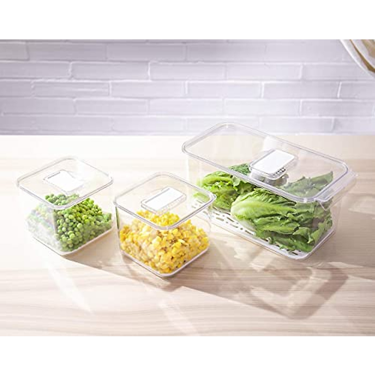 iPEGTOP Fridge Produce Saver Food Storage Bin Containers, Stackable Refrigerator Freezer Organizer Fresh Keeper Container with Vented Lids, 3 Pack