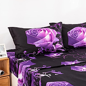 Purple Rose Comfortter Set Queen and Sheet Set for Queen Bed, 3 Piece Fluffy Down Alternative Duvet Set Matching with 4 Piece Bedding Sheet Set. All Season Bedding Set Queen