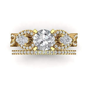 Clara Pucci 2ct Round Cut Solitaire 3 stone Moissanite Diamond Engagement Promise Anniversary Bridal Ring 14k Yellow Gold 7.5