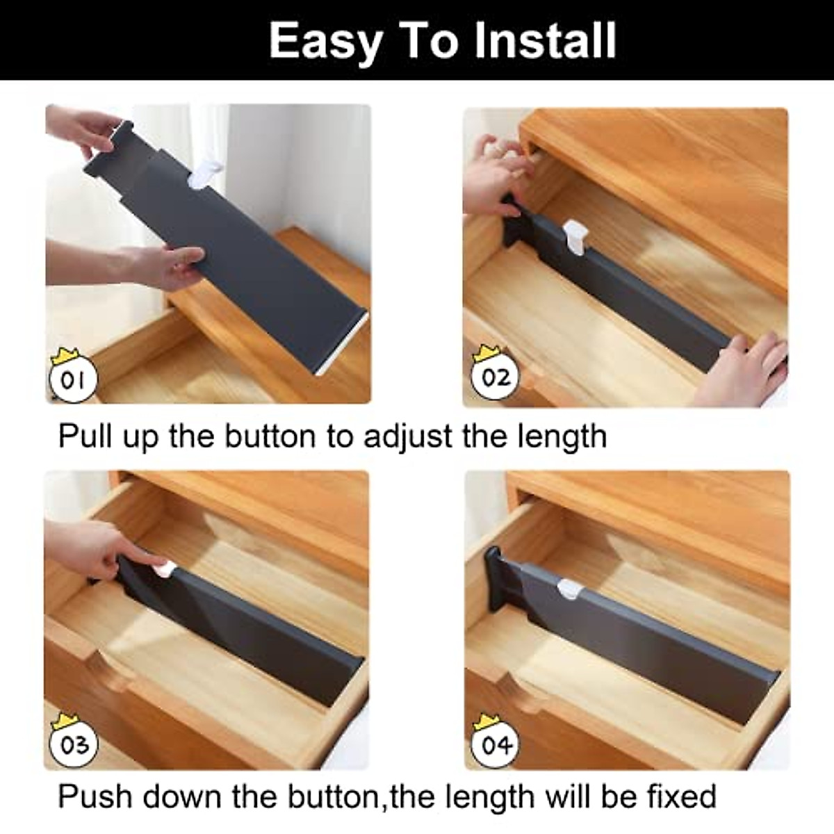 KIKILIE 8 Pack Kitchen Drawer Divider, 11-17 Inch Expandable Organizers for Clothing, Baby Clothes, Makeup, Utensils, Deep Dresser Organizer Dividers, 4 Tall Separators, White