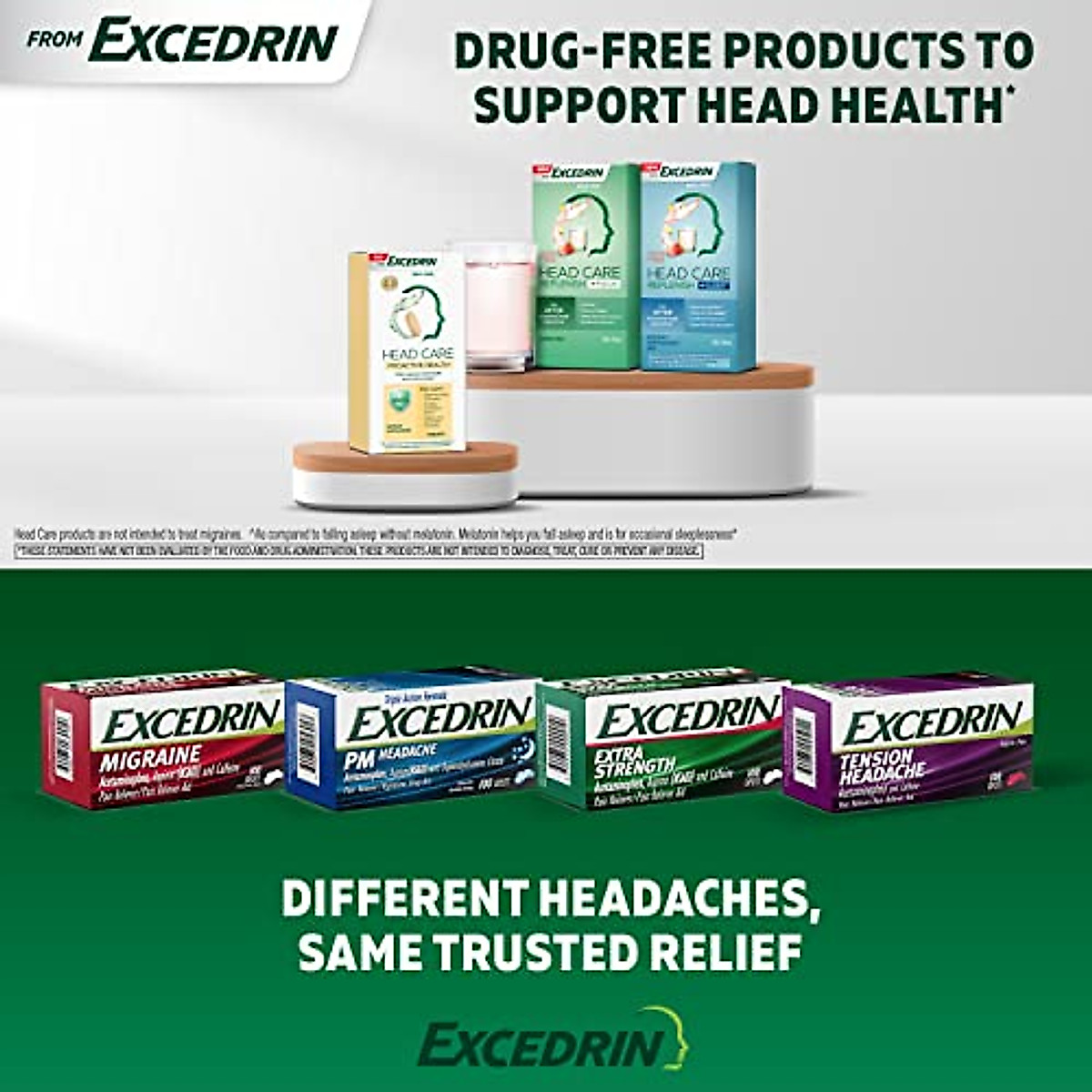 Excedrin Head Care Proactive Health Dietary Supplement - 110 Count and Head Care Replenish Plus Focus Drink Mix from 24 Packets Convenience Pack
