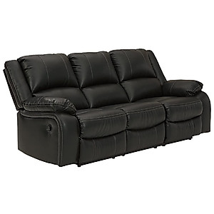 Signature Design by Ashley Calderwell Faux Leather Manual Pull-Tab Reclining Sofa, Black