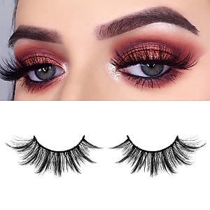 DYSILK Eyelashes Natural Look - 8 Pairs 5D Lashes 17mm - Mink Eyelashes Fluffy Lashes Pack Cat Eye Soft Reusable