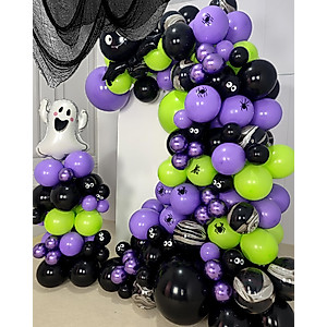 198pcs Large Size Halloween Balloon Garland Arch Kit, Black Green Halloween Decorations Party Supplies, Halloween Balloon Garland with Bat Balloon