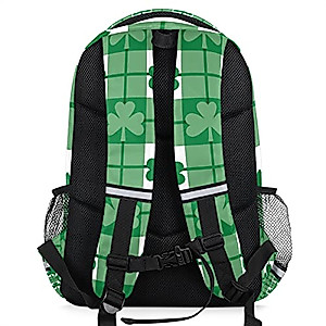 Herdesigns Custom St Patricks Da Backpack for Men Women with Name Personalized Plaid Lucky Clover Green Shamrocks Shoulder Traveling Bag with Name Customized Travel Laptop Bag Casual Backpacks