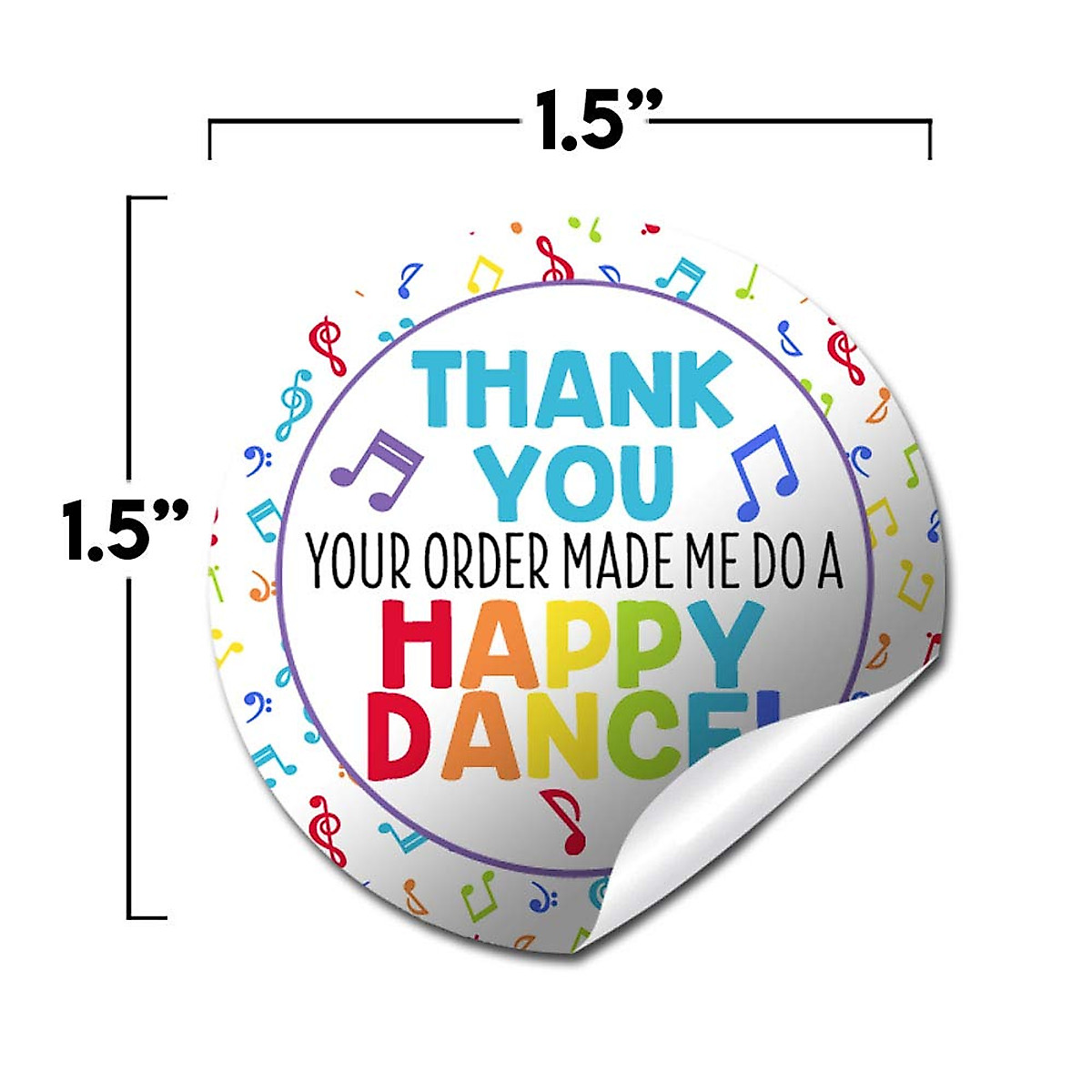 Happy Dance Music Themed Thank You Customer Appreciation Sticker Labels for Small Businesses, 60 1.5" Circle Stickers by AmandaCreation, Great for Mailing Envelopes, Postcards, Direct Mail, & More!
