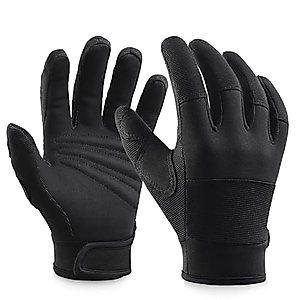 OZERO Medium Black Synthetic Leather Utility Gloves for Men and Women - Touch Screen Sensitive, Padded Knuckles, Adjustable Closure