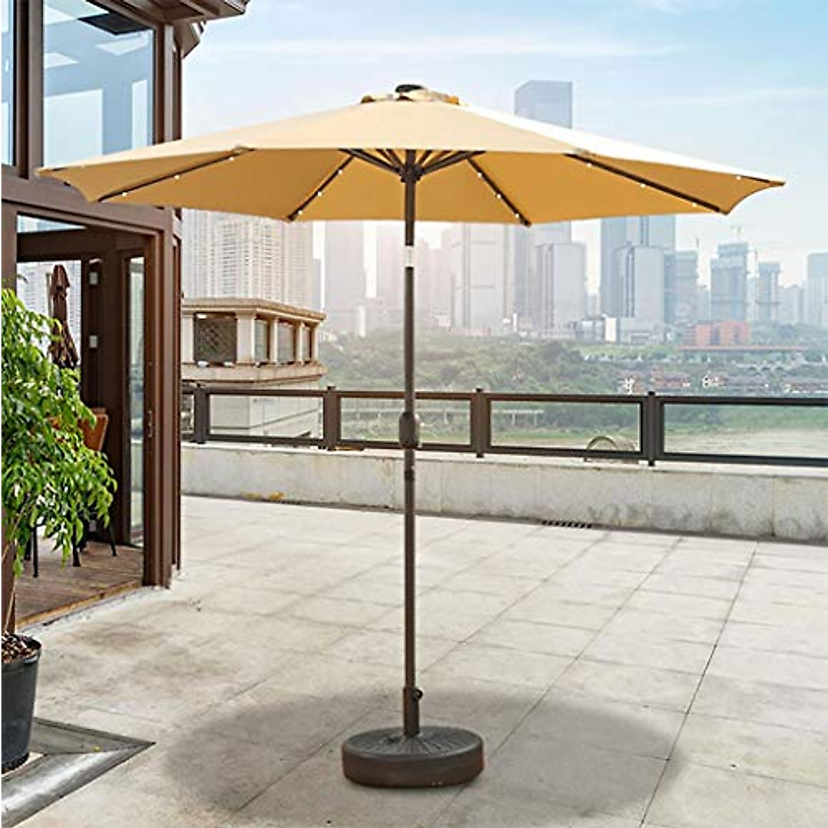 Tyoo Terrace Umbrella Light Cordless Parasol String Light Led Umbrella Pole Light Umbrella Outdoor Garden Decoration Applicable to Garden Lawn (Color : Brown)