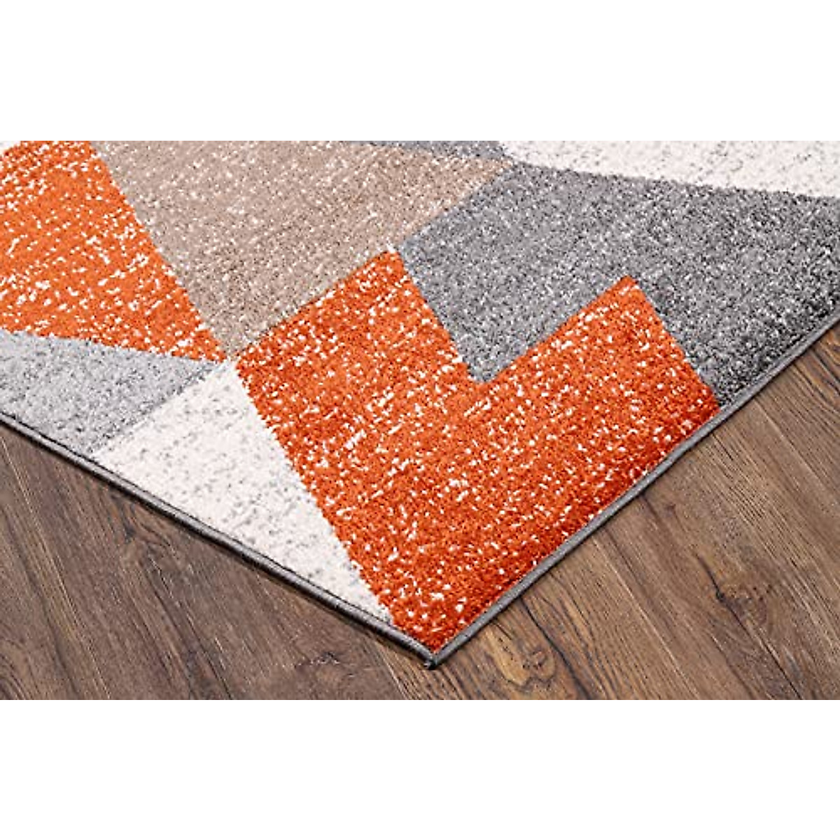 L'Baiet Emani Orange White Gray Brown Geometric Triangle Abstract Color Block Pattern Mid-Century Modern Indoor 4' x 6' Area Rug