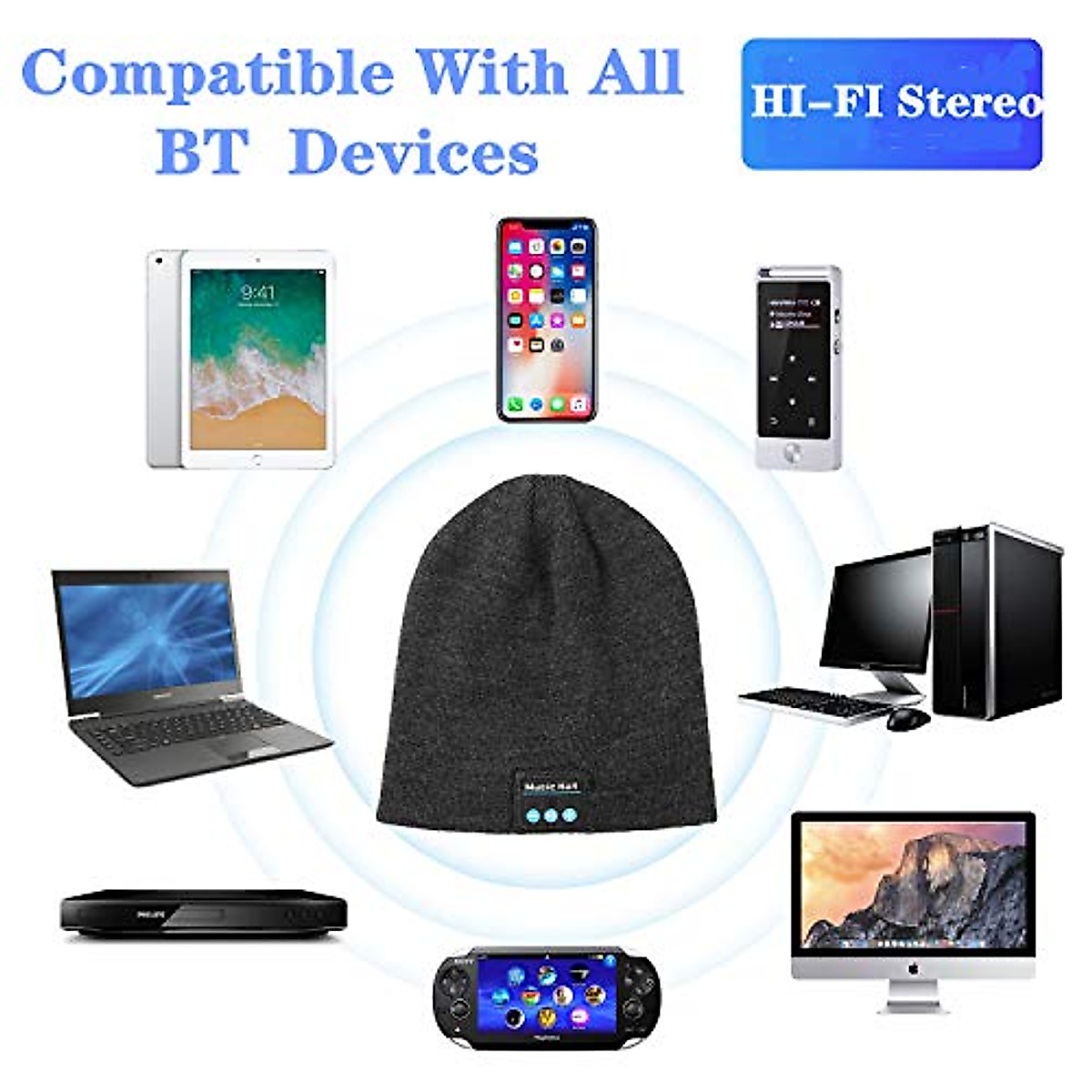 MISERWE Wireless Beanie Hat V5.0 Unisex Men's Sports Hats & Cap Winter Outdoor Sports Knit Cap with Wireless Stereo Headphone Headset Compatible with iPhone Android (Black)