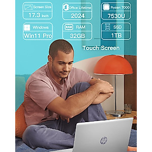 HP 17-inch Touchscreen Business Laptop - 17.3" Display, 2024 Microsoft Office Lifetime, CD/DVD Drive, AMD Ryzen 5 7530U(Beats i7-1165G7, Up to 4.5Ghz), 32GB RAM 1TB SSD, Windows 11 Pro, Numeric Keypad