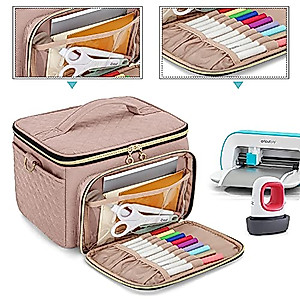 Luxja Carrying Case Compatible with Cricut Joy and Easy Press Mini, Carrying Bag with Supplies Storage Sections, Pale Rose