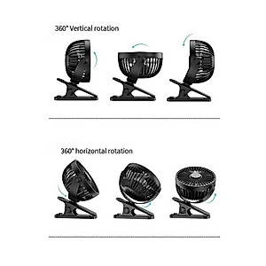 ANYPOWK Mini Clip on Fan, 4 Inches - 2500mAh Rechargeable Battery Operated Stroller Fan, Personal Fan for Bed, Baby Stroller, Outdoors, Car Seat, Gym - Black