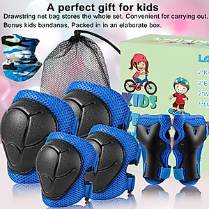 LANNEY Kids Knee Pads and Elbow Pads Set, 3-13 Years Knee Pads for Kids Toddler 3 in 1 Protective Gear Set with Wrist Guards for Skateboard, Scooter, Cycling, Riding Sports, Gift for Youth Boys Girls