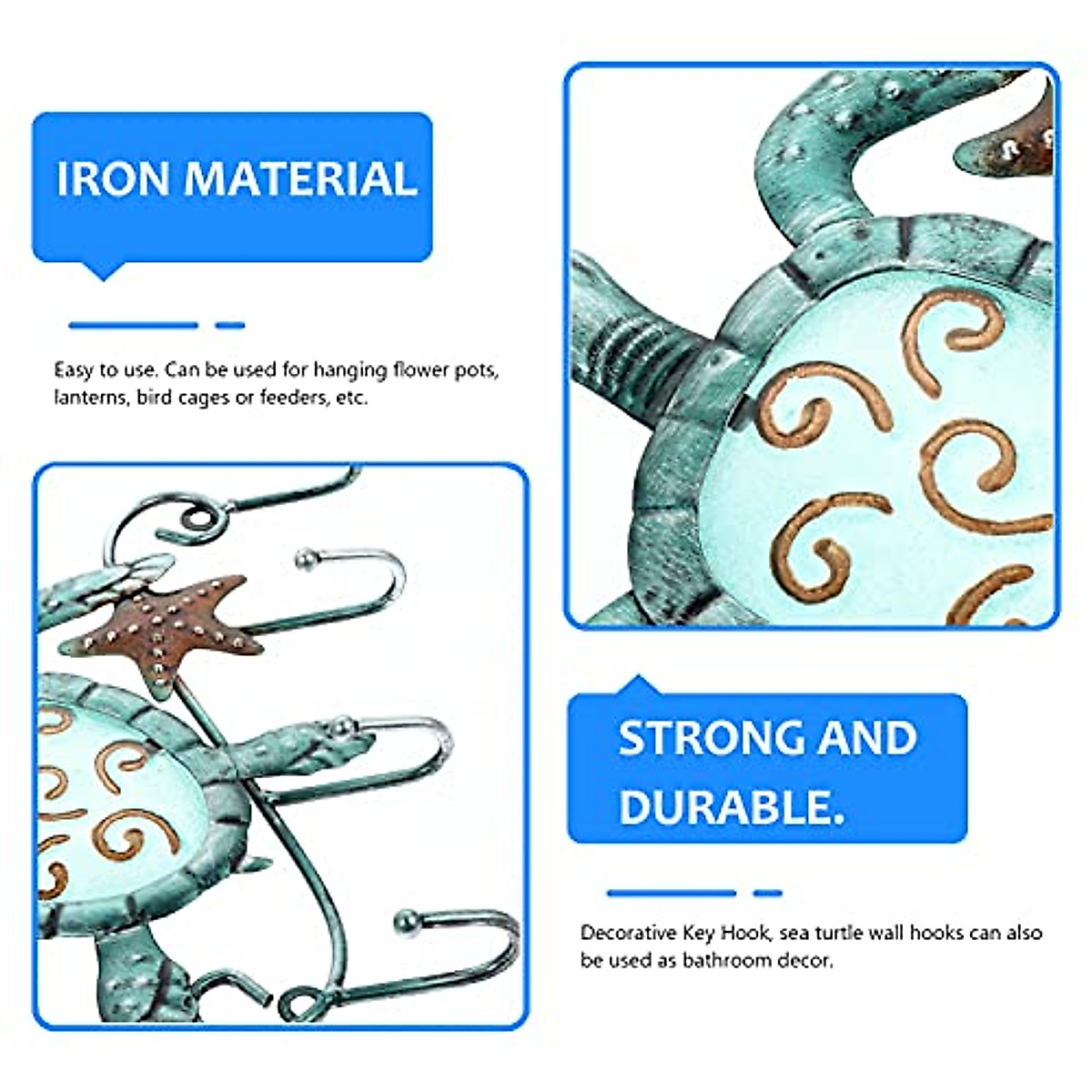 Garneck Rustic Iron Wall Hooks Key Rack Holder Metal Sea Turtle Wall Sculpture Nautical Coastal Wall Hanger Robe Hooks Clothes Hat Coat Towel Hooks for Bedroom Bathroom Kitchen