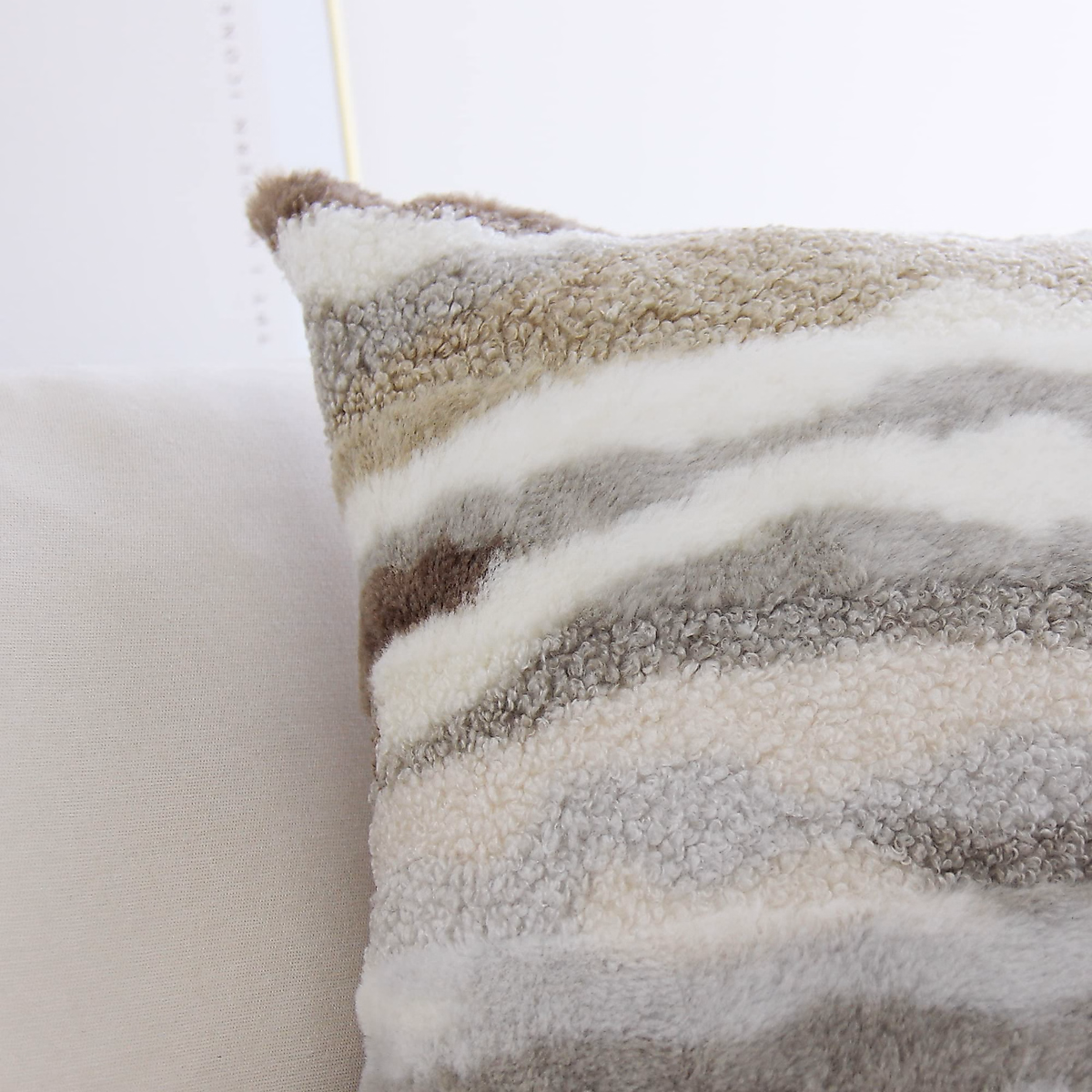 JOJUSIS Plush Short Wool Fluffy Decorative Throw Pillows Covers 16 x 16 Inch Luxury Soft Faux Fur Fleece Cushion Cover Pillowcase Pack of 2 Khaki