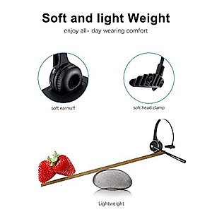 Trucker Bluetooth Headset Wireless Headset with Microphone Over The Head Headset with Noise Cancelling Sound On Ear Car Earphones Office Earpiece for Cell Phone Skype Call Center Bluetooth V5.0