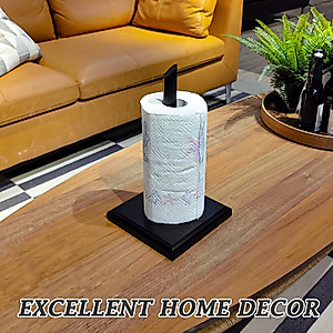 Wood Paper Towel Holder, Handmade Standing Paper Towel Holder with Larger Non-Slip Square Base, Easy-Assemble Countertop Paper Towel Roll Dispenser for Kitchen & Bathroom