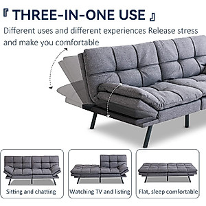 Hcore Futon Bed, Mid-Century Modern Memory Foam Loveseat Sofas, French Grey